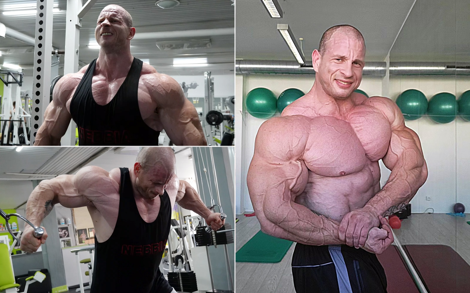 Le bodybuilder Michal Krizo fume un entraînement de poitrine et de delt ...